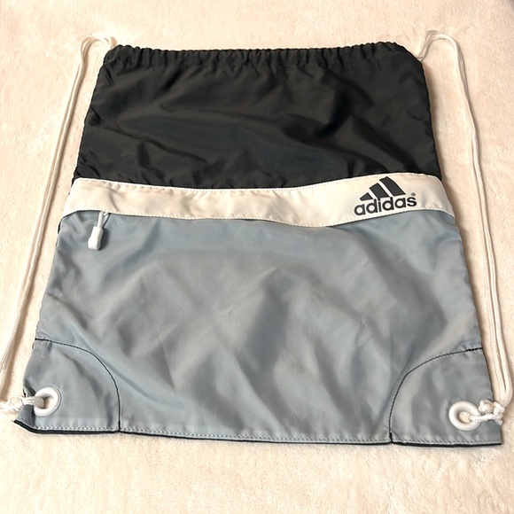 adidas | Bags | Adidas Backpack Drawstring Logo Bag With Front Zippered ...